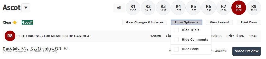 What are the Form Guide Options? - Racenet