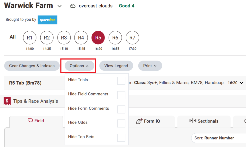 What are the Form Guide Options? - Racenet