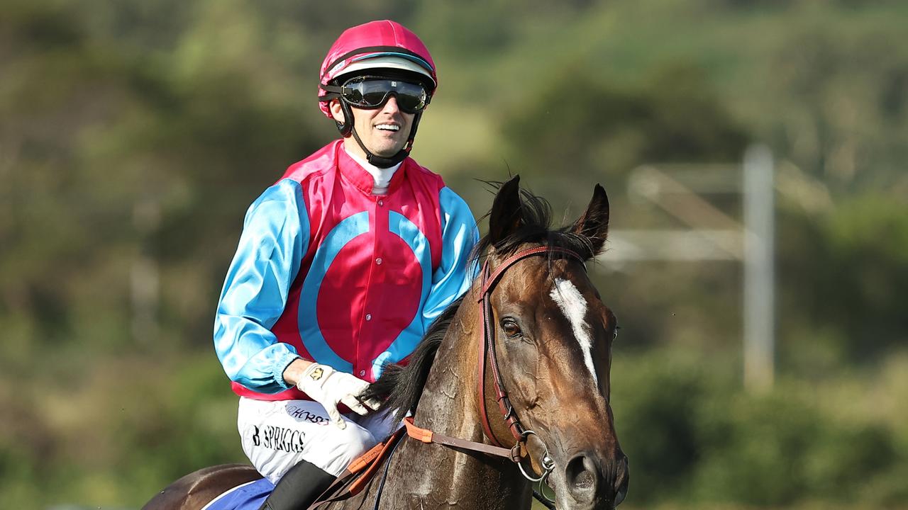 Jockey Blake Spriggs won The Warra aboard Headwall. Picture: Jeremy Ng ...